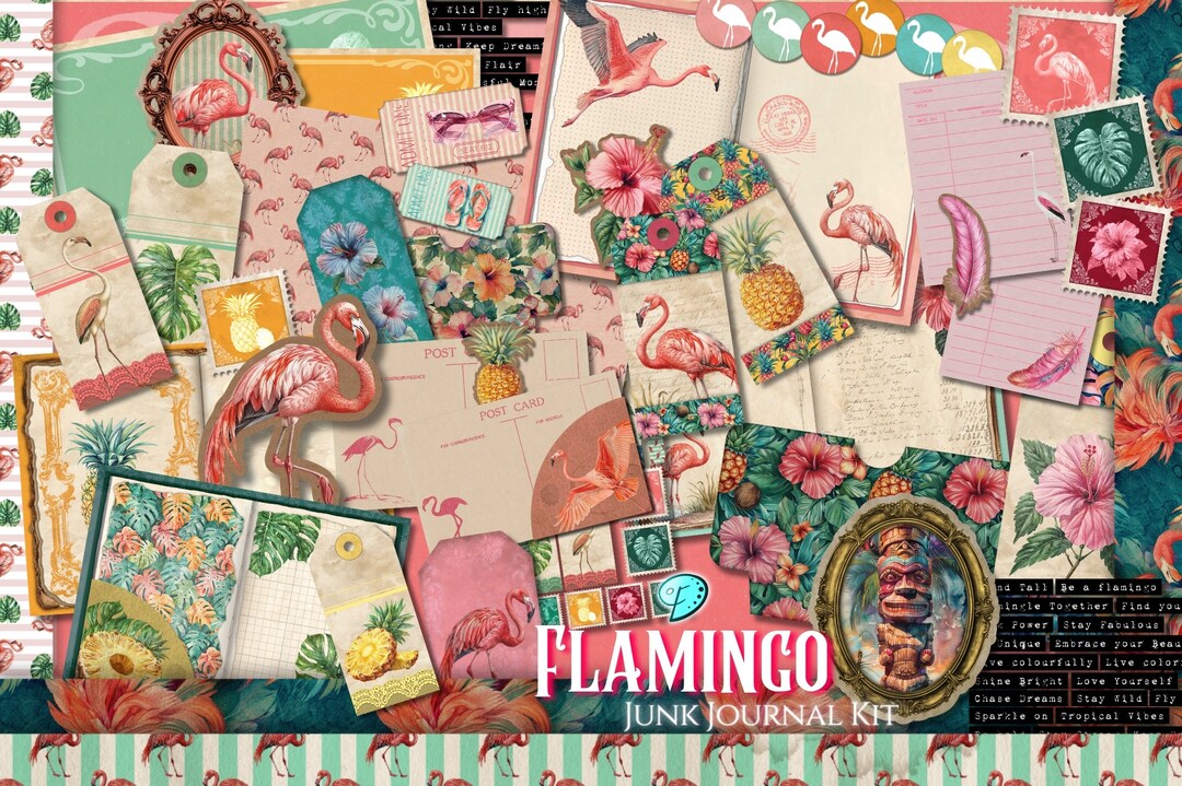 Flamingo Junk Journal Kit | Scrapbook | Digital | Vintage | Nature ...