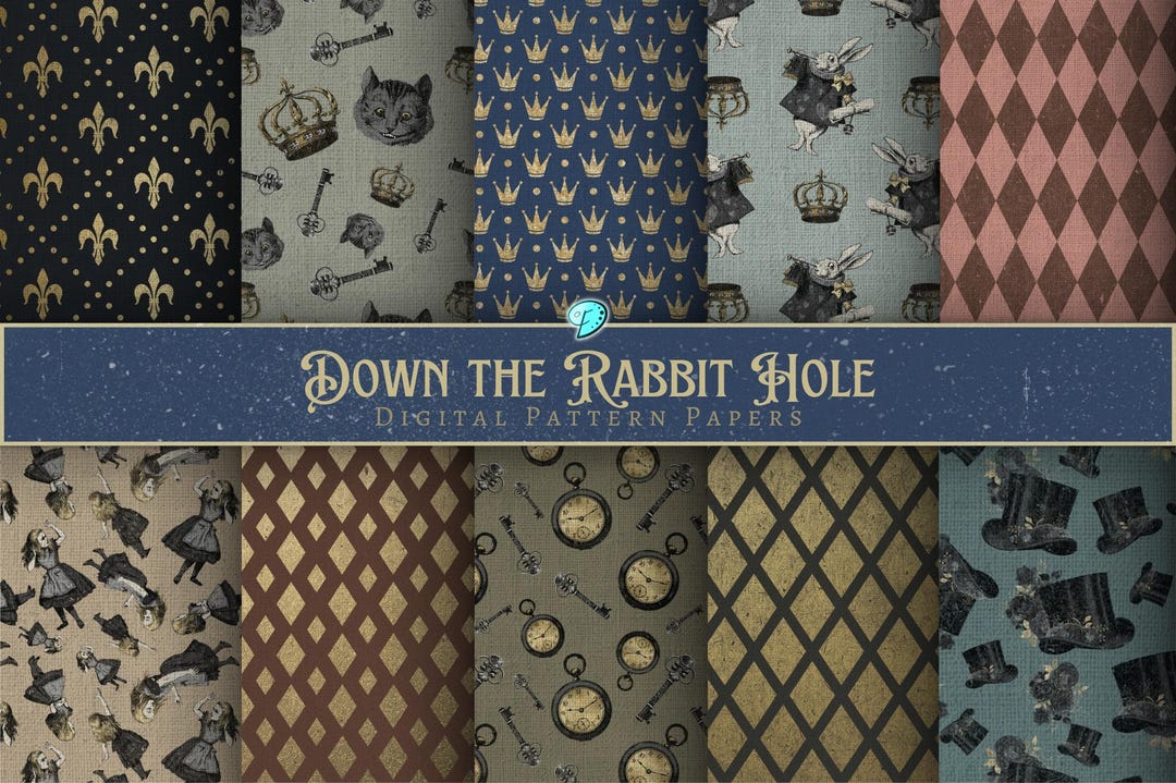 Down the Rabbit Hole Pattern Papers | Vintage | Ephemera | Shabby Chic ...