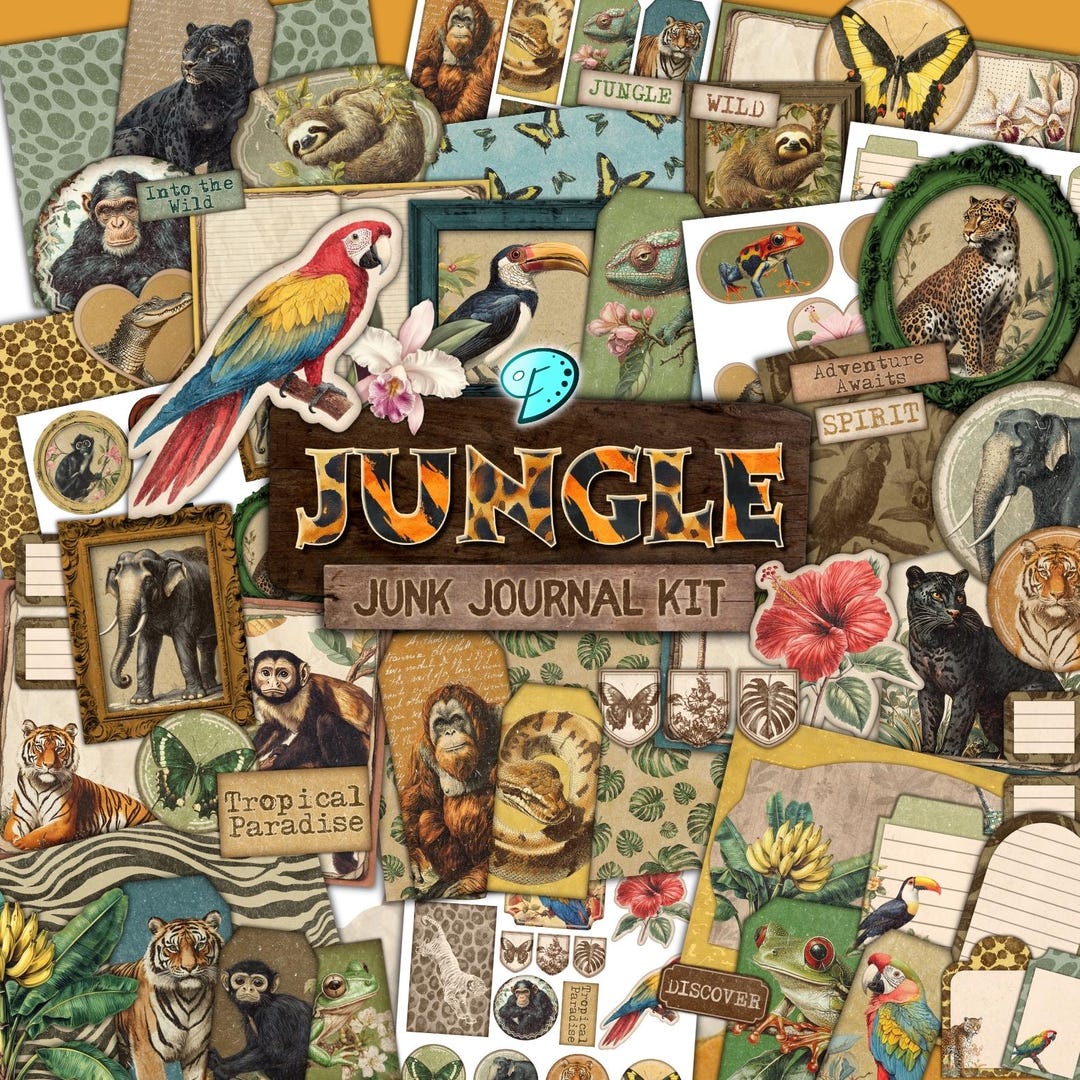 Jungle Junk Journal Kit | Digital | Scrapbook | Ephemera | Vintage ...