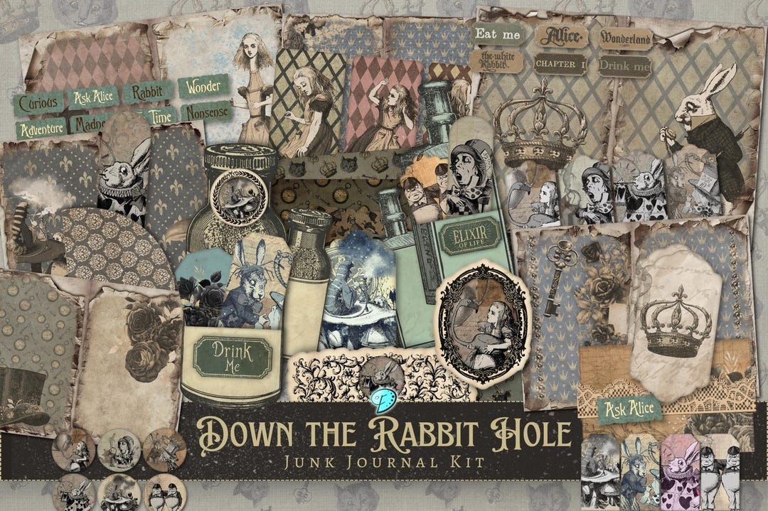 Down the Rabbit Hole Junk Journal Kit | Vintage | Ephemera | Shabby ...