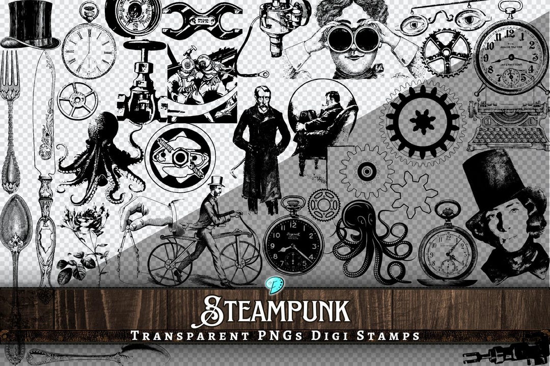 Steampunk Digi Stamps | Digital | Overlay | Distressed | Junk Journal ...