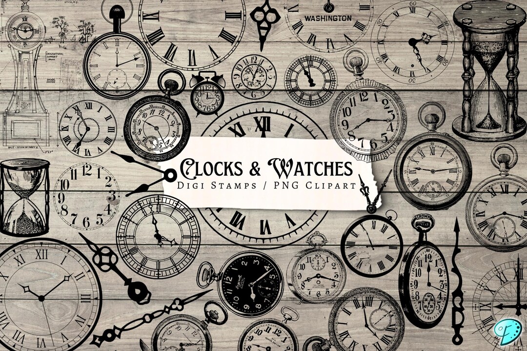 Clocks and Watches Digi Stamps Bundle | Digital | Overlay | Distressed ...