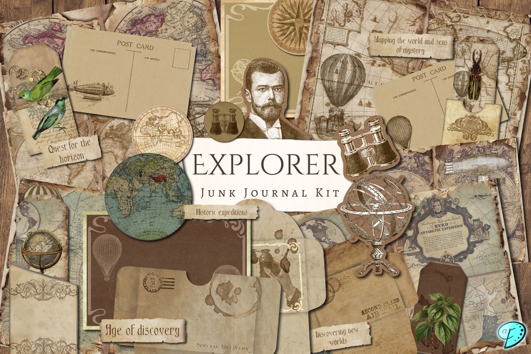 Vintage Explorer Junk Journal Kit | Scrapbook | Digital Paper ...