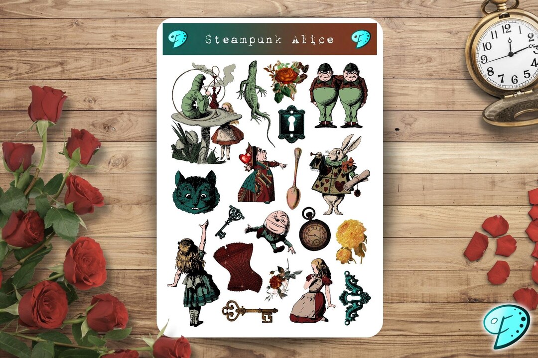 Steampunk Alice Sticker Sheet | Vinyl Stickers | Waterproof ...
