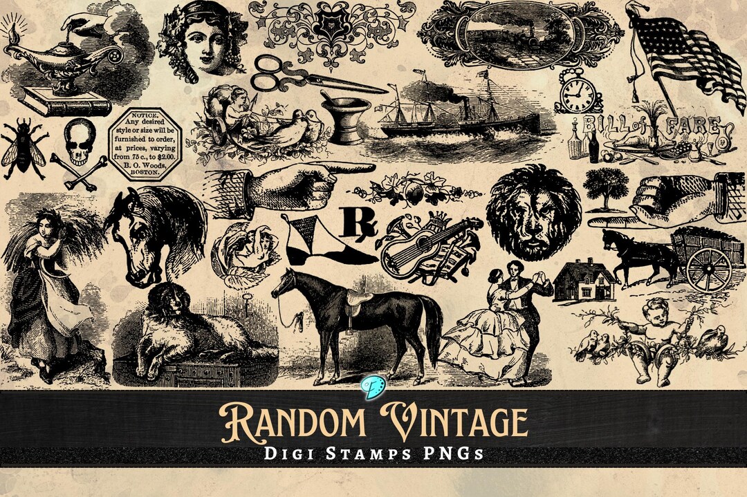Random Vintage Digi Stamps | Digital | Overlay | Distressed | Junk ...