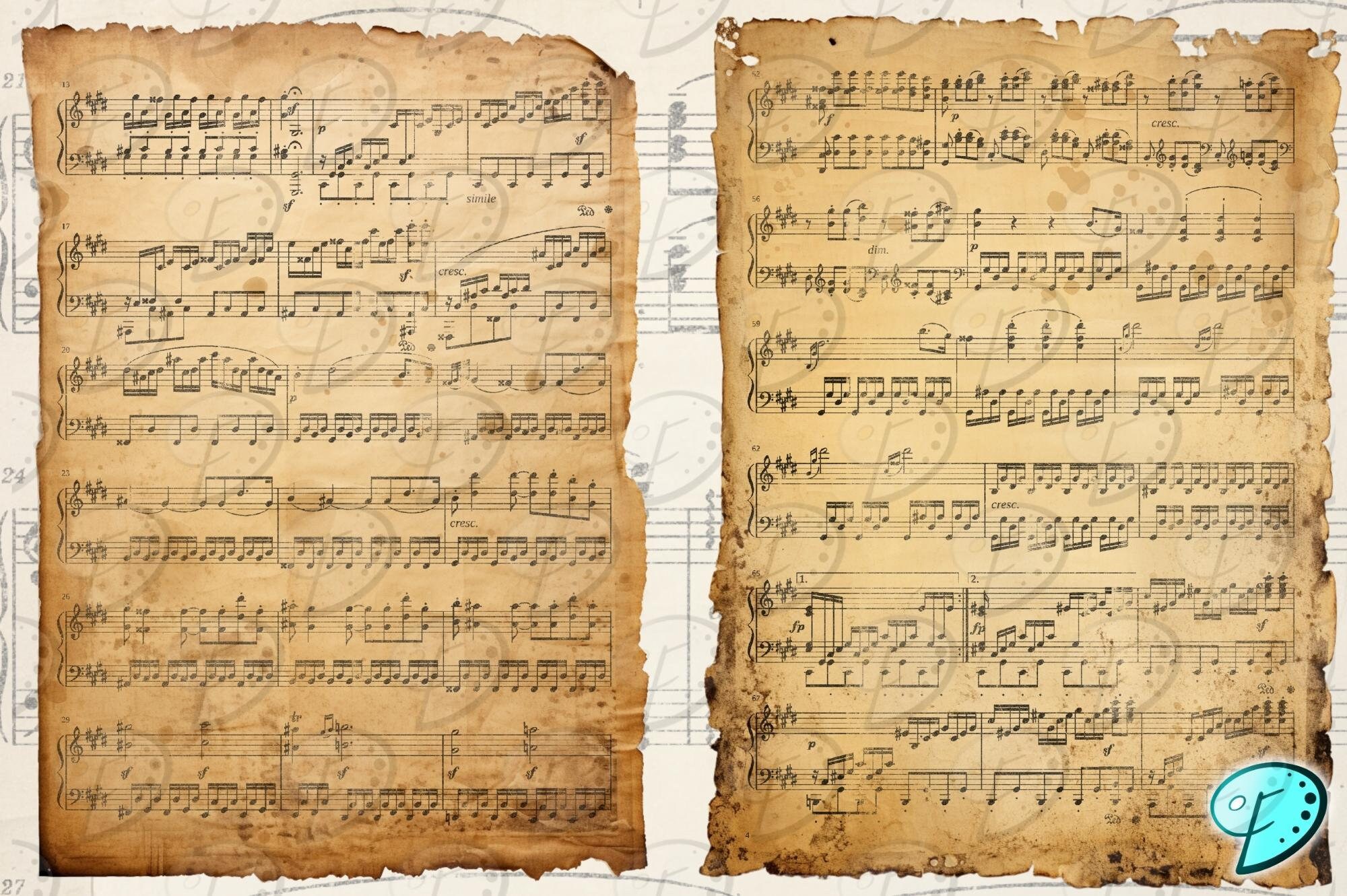 Vintage Sheet Music Pages PNG Bundle Digital Ephemera Junk Journal ...