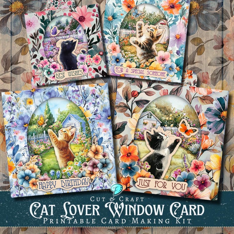 Shabby Chic Cat Birthday Card - Etsy