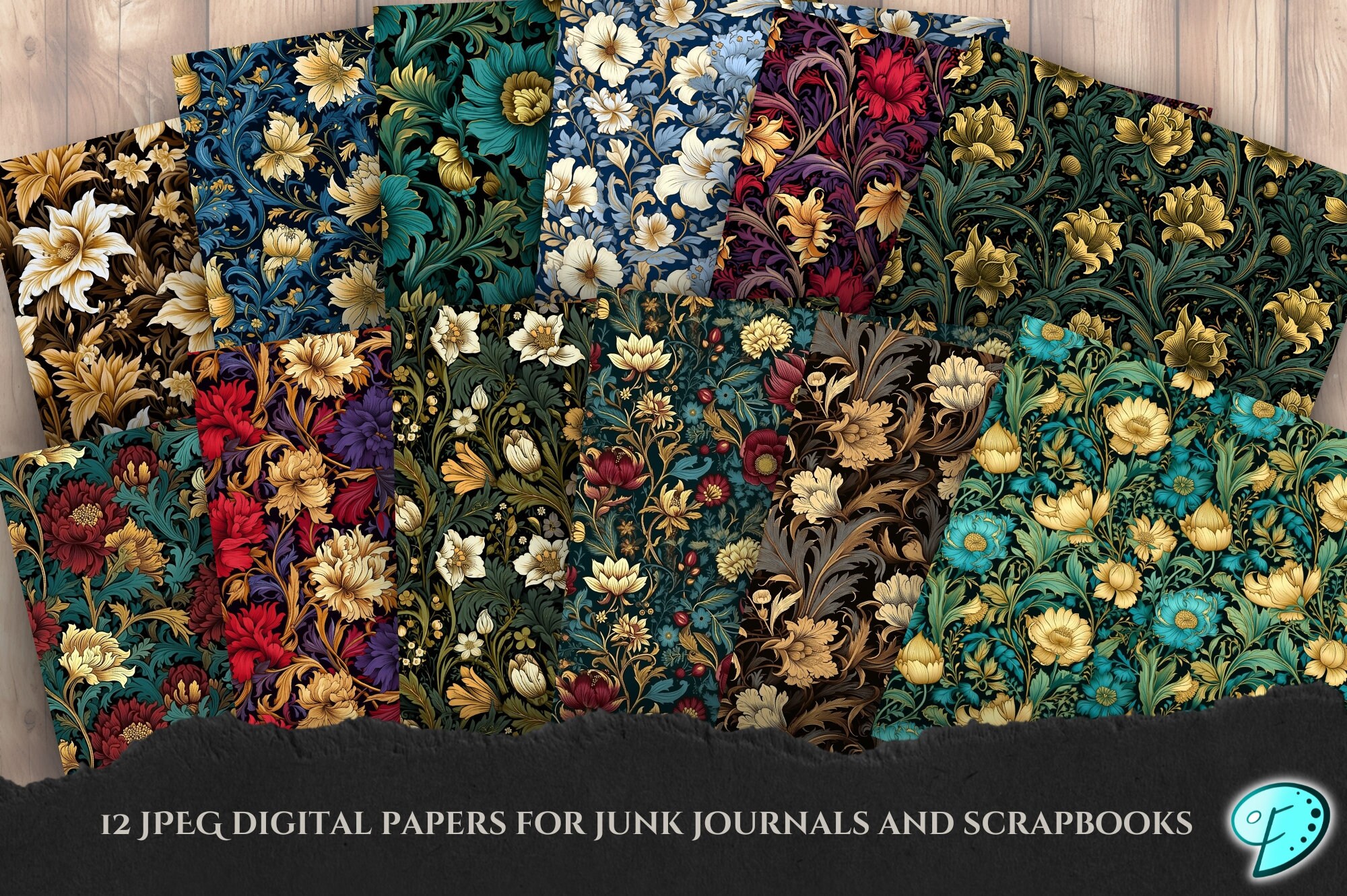 Victorian Blooms Seamless Patterns Decorative Digital Ephemera Junk Journal Scrapbook Background ...