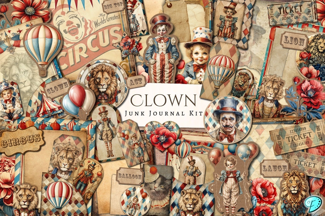 Clown Junk Journal Kit | Ephemera | Vintage | Scrapbook | Digital Paper ...