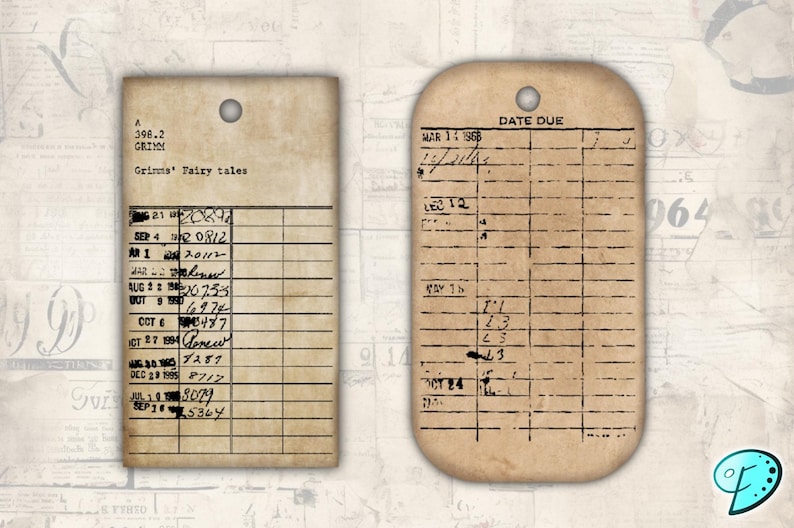 Library Card Stamps SVG PNG Bundle Digital Overlay Distressed Junk ...