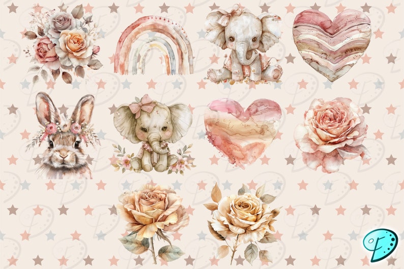 Boho Baby Girl Digital Pattern Paper and Clipart | Ephemera | Vintage ...