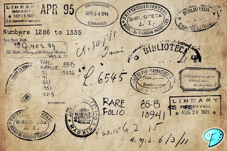 Library Book Stamps SVG & PNG Bundle | Digital | Overlay | Distressed ...