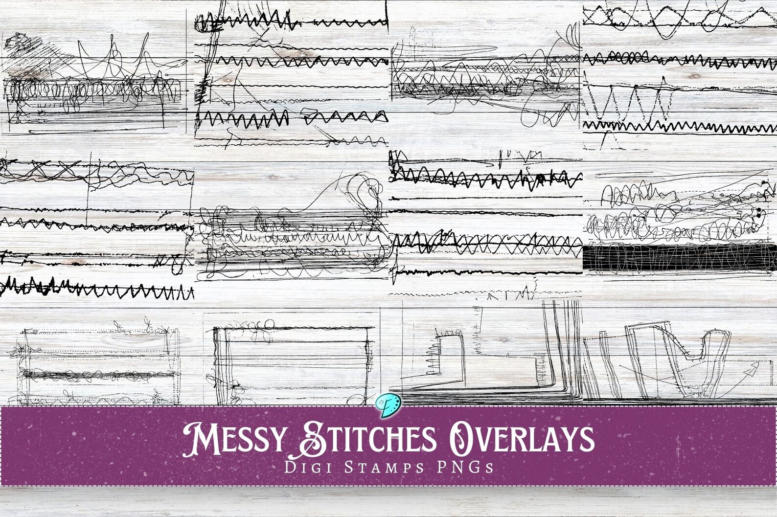 Messy Stitches Overlay Digi Stamp Bundle | Distressed | Junk Journal ...