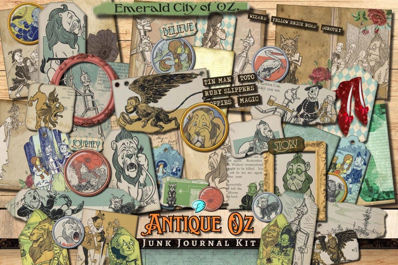 Antique Oz Junk Journal Kit, Printable, Scrapbooking, Card Making ...
