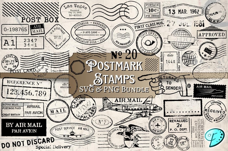 Postmark Stamps SVG & PNG Bundle Digital Overlay Distressed Junk ...