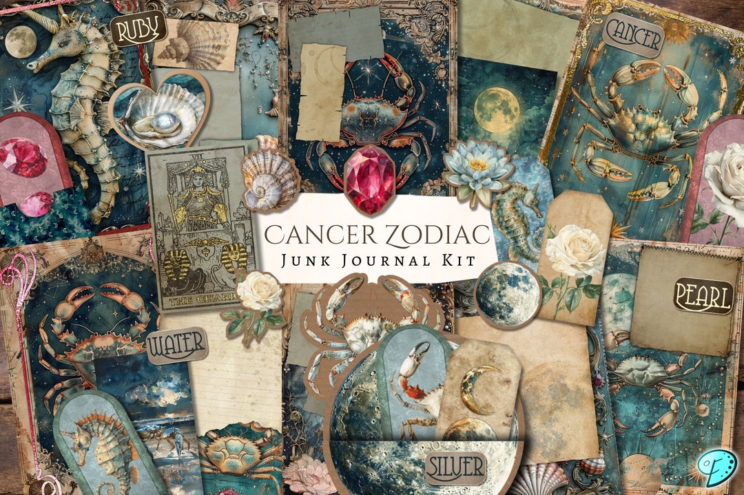 Cancer Zodiac Junk Journal Kit | Scrapbook | Card Making | Vintage ...