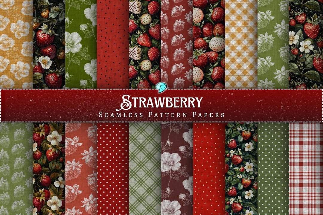Strawberry Seamless Pattern Papers | Ephemera | Vintage | Scrapbook ...
