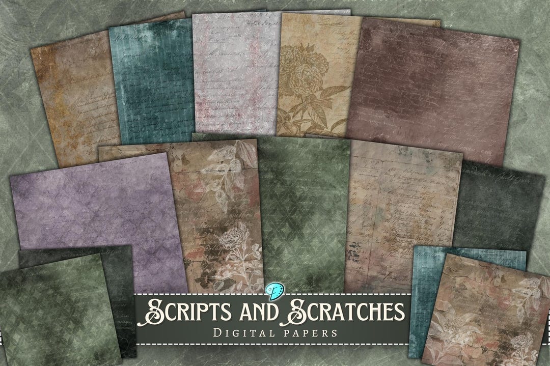 Scripts and Scratches Digital Paper: Scrapbook, Printable, Vintage ...