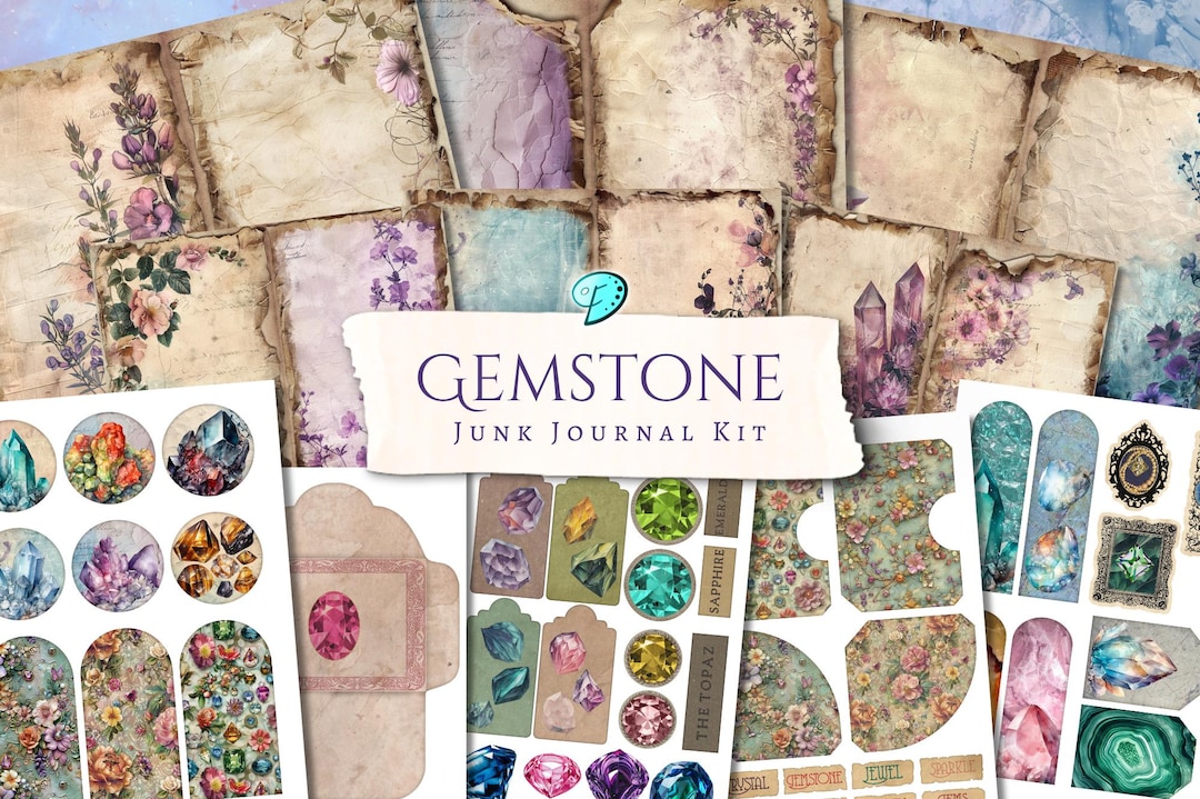 Gemstone Junk Journal Kit | Scrapbook | Digital | Vintage | Crystal ...