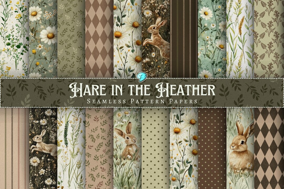 Hare in the Heather Seamless Pattern Papers | Ephemera | Vintage ...