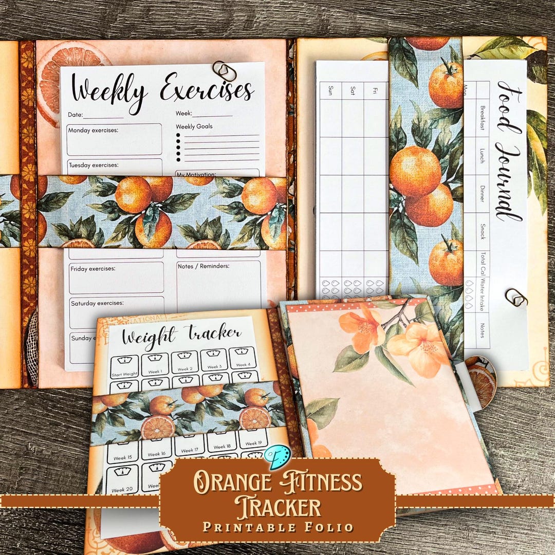 Orange Fitness Tracker Printable Folio | Junk Journal | Scrapbook ...