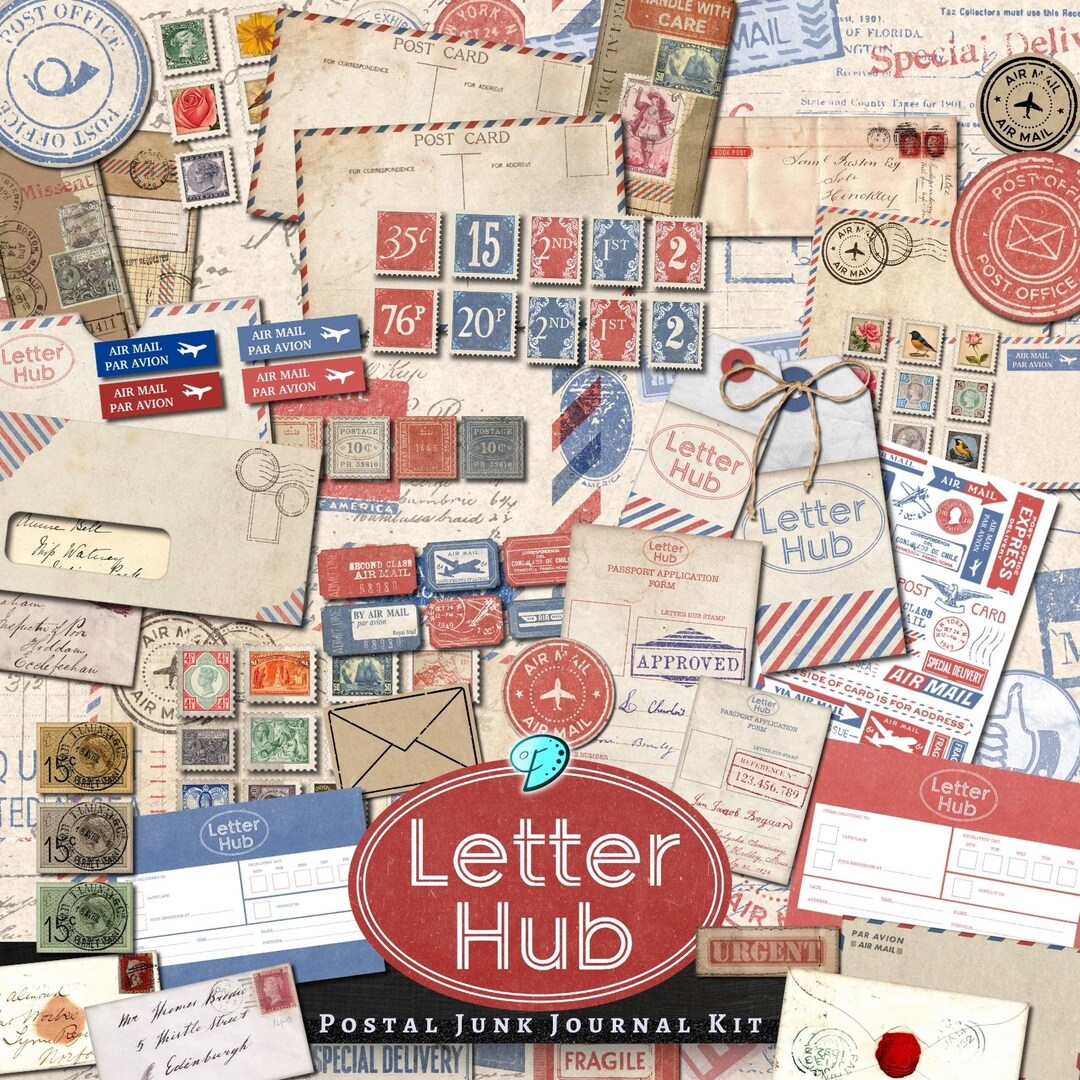 Letter Hub Postal Junk Journal Kit | Letter | Air Mail | Stamps | Junk ...