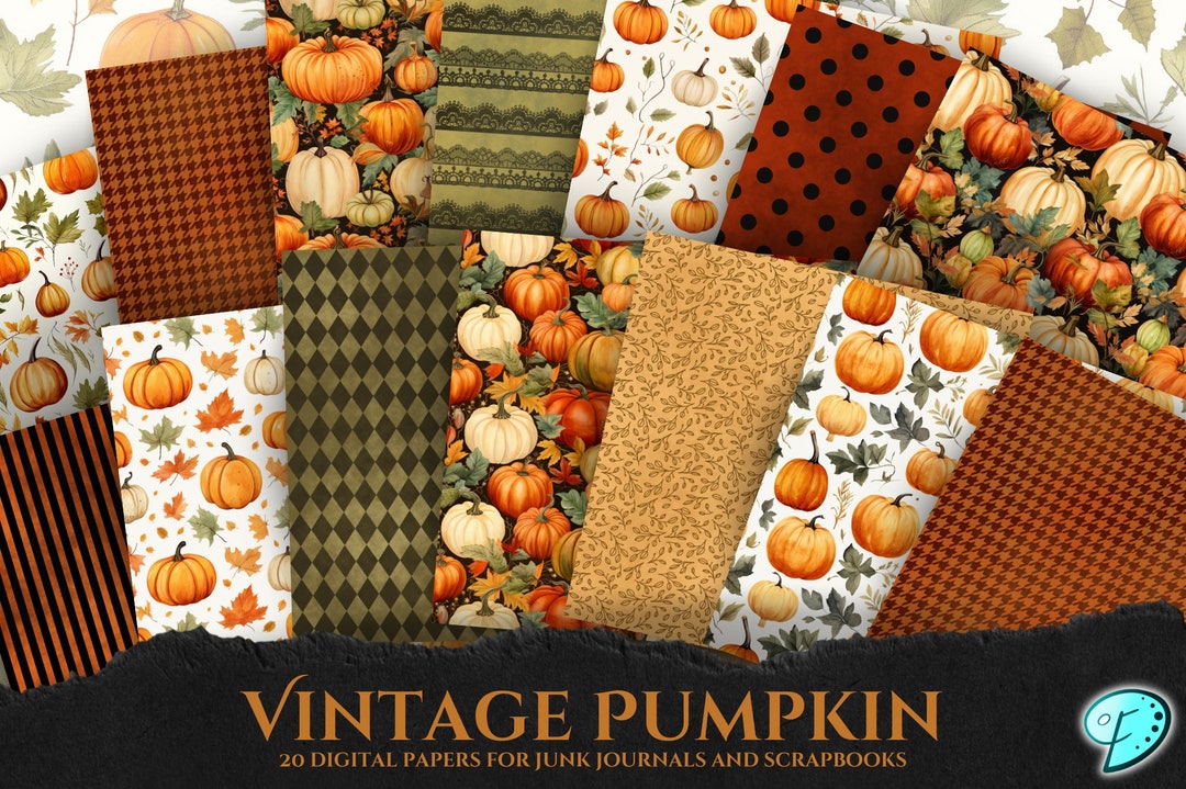 Vintage Pumpkin Printable Digital Papers: Scrapbook Paper, Printable ...