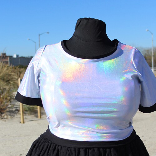Plus Size Holographic Ringer Crop Top Holo Silver Black - Etsy
