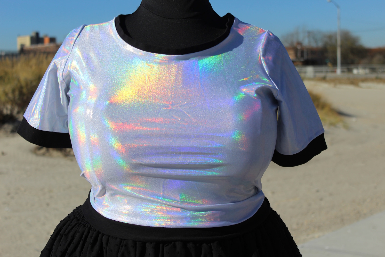 Plus Size Holographic Ringer Crop Top Holo Silver Black - Etsy