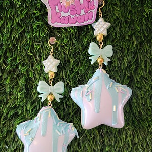 Sweet Puff Star Earrings- White Base. Jumbo Star, Drippy Icing, Pastel ...