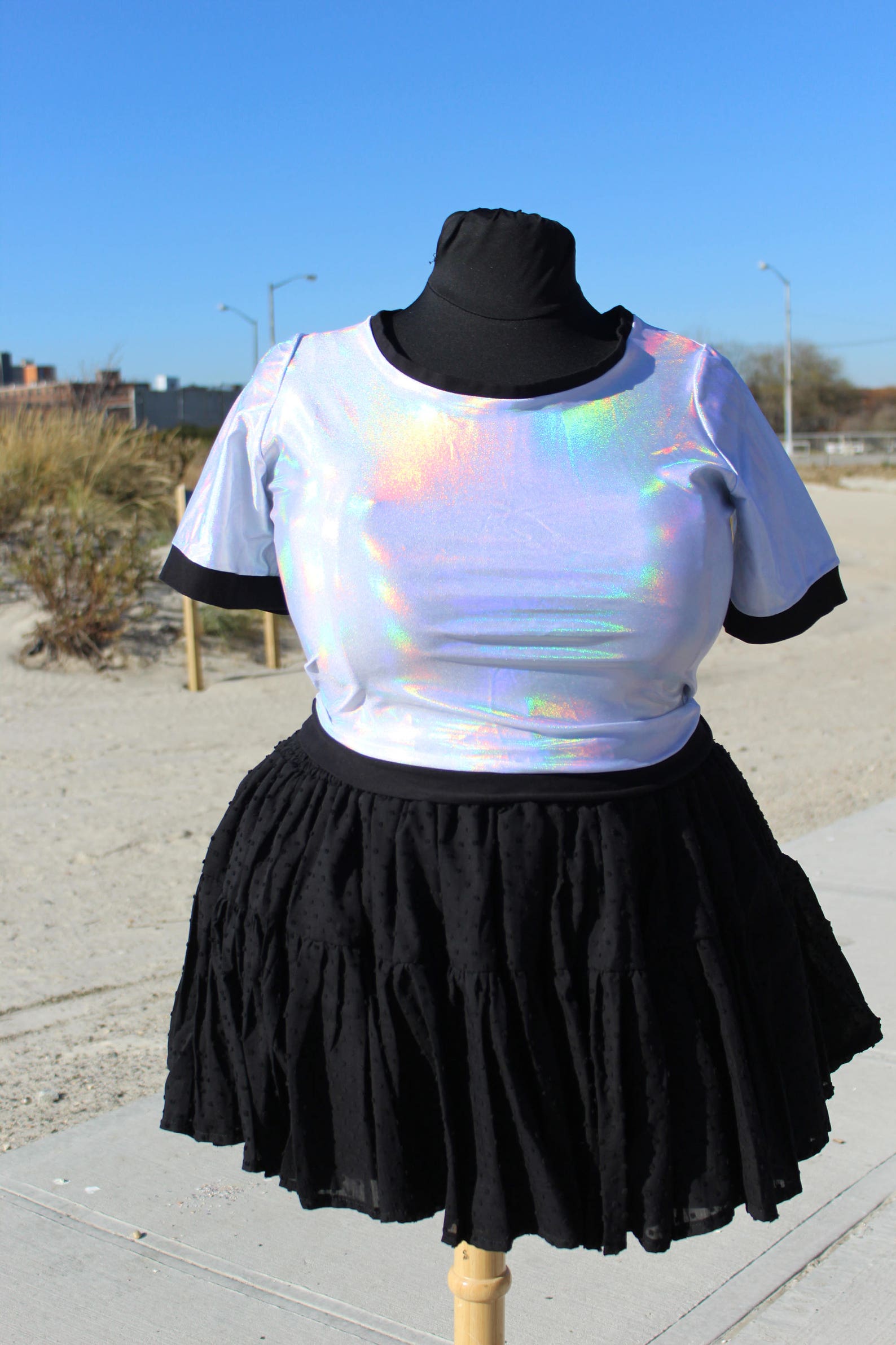 Plus Size Holographic Ringer Crop Top Holo Silver Black - Etsy