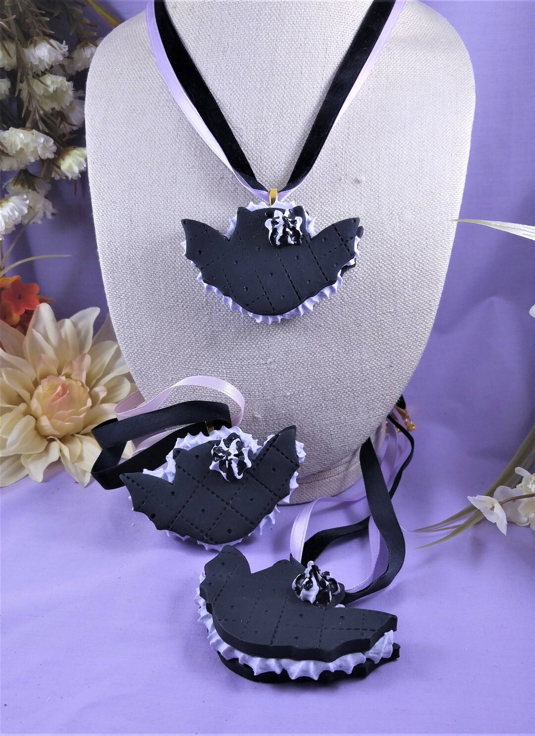 Kawaii Bat Macaron Necklace- Pastel Goth, Creepy Cute, Gothic Lolita ...