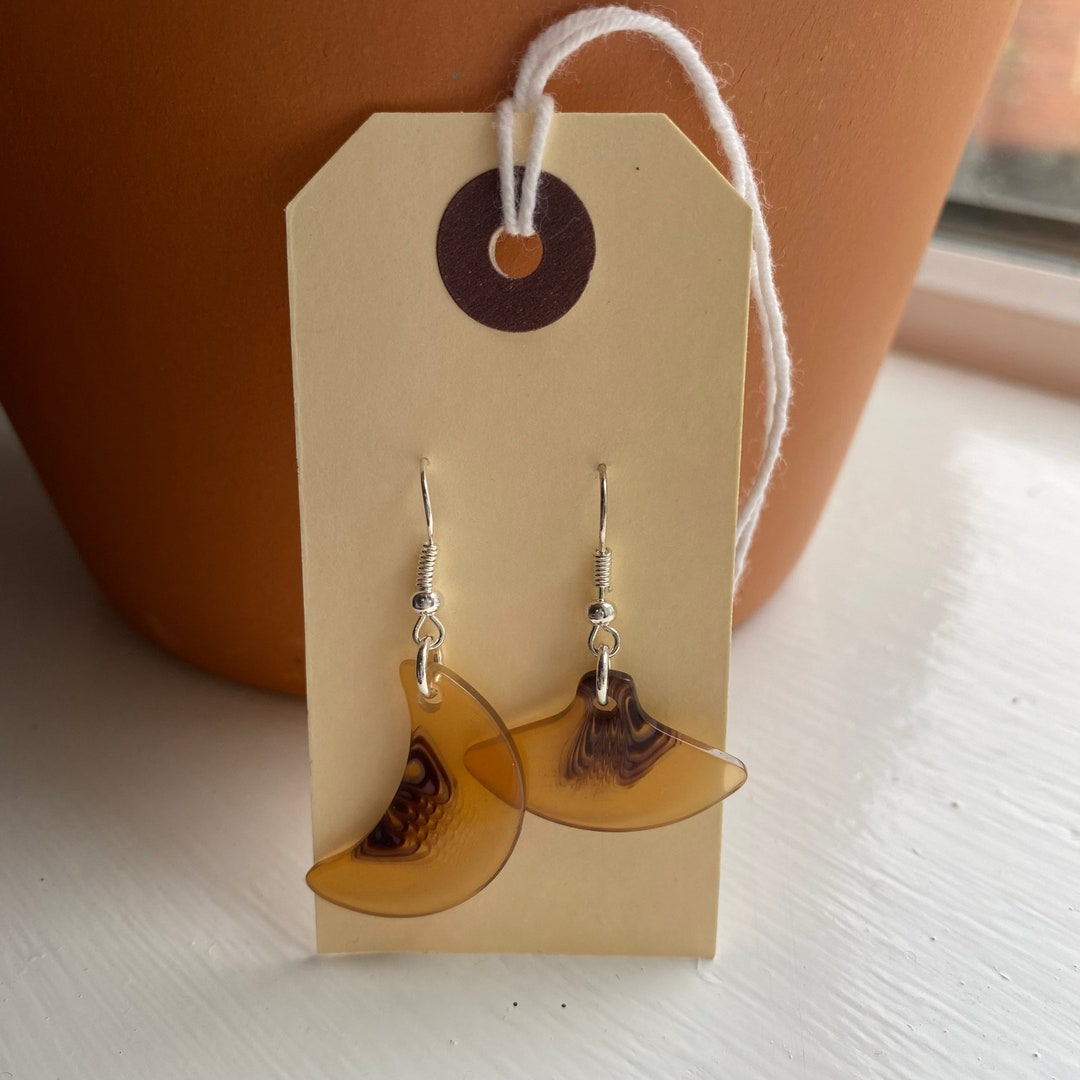 Vintage Fan and Crescent Moon Earrings, Weird Earrings, Moon Earrings ...