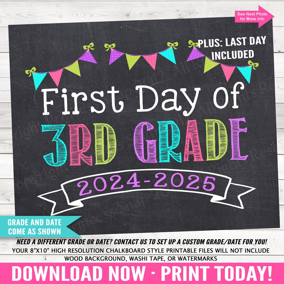 First and Last Day of 3rd Grade, 2024-2025, 1st Day Third Grade, Pink ...
