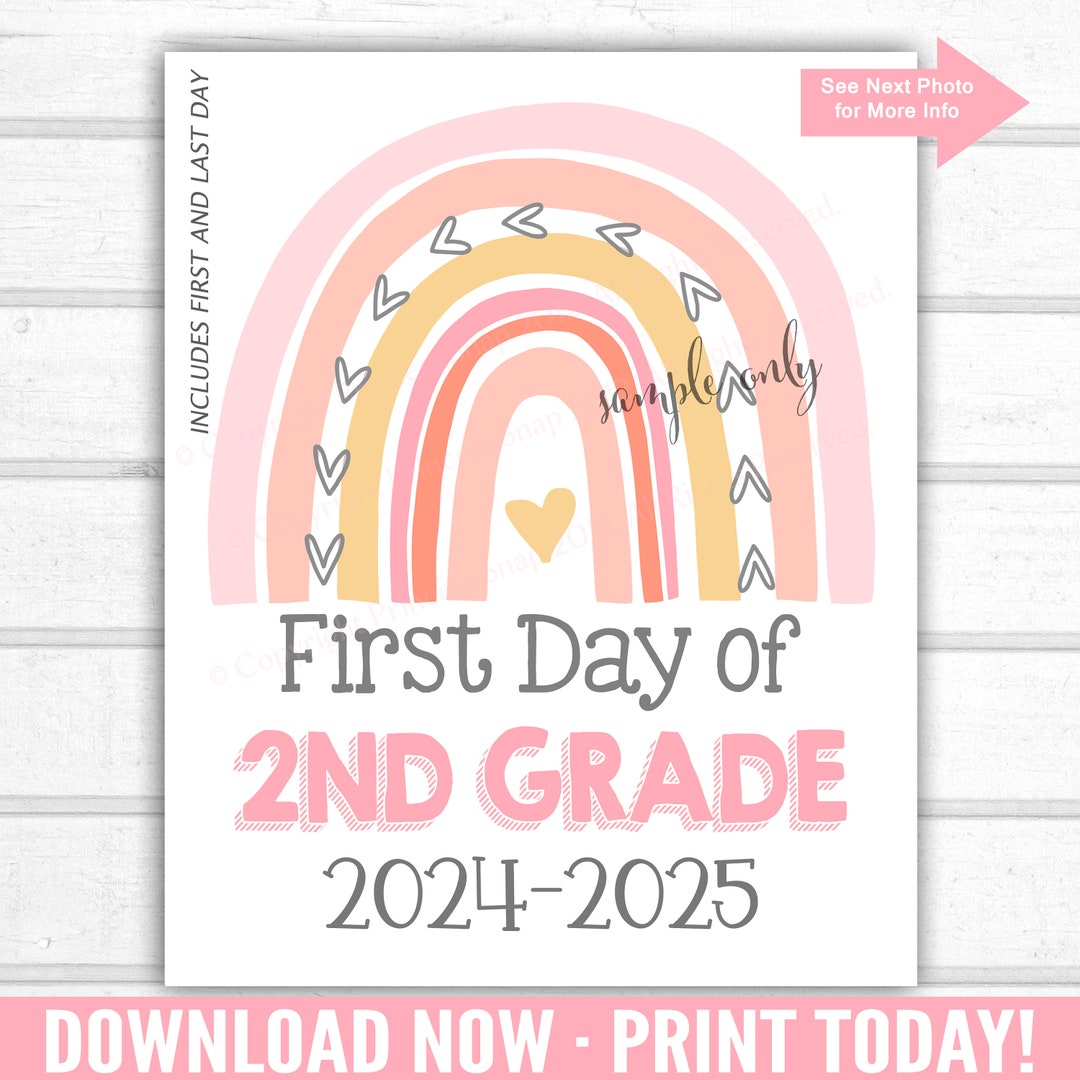 Rainbow First Day of 2nd Grade, 2024-2025, School Photo Prop, Muted ...
