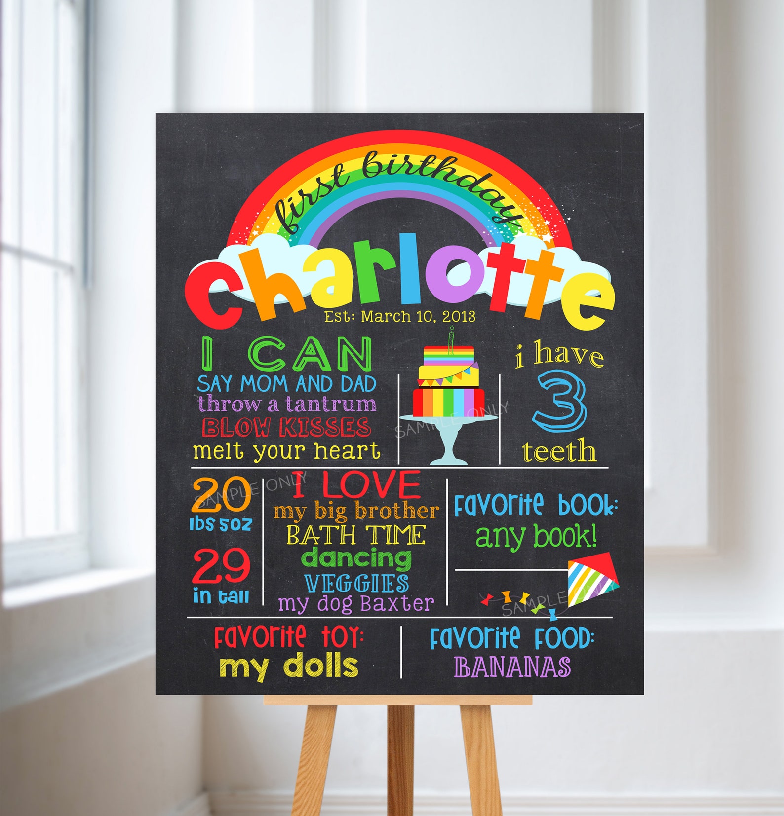Rainbow First Birthday Chalkboard Printable - Rainbow 1st Birthday ...