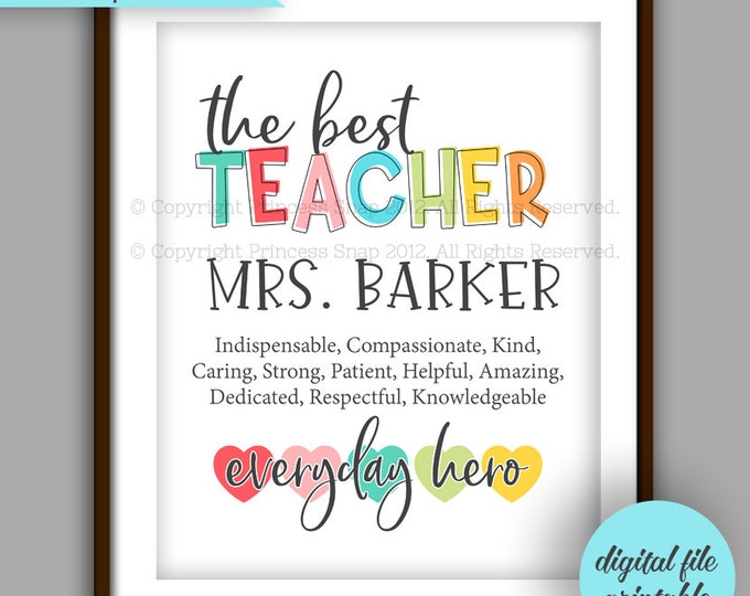 Teacher Gift, Personalized Teacher Gift Printable, Teacher Quote ...