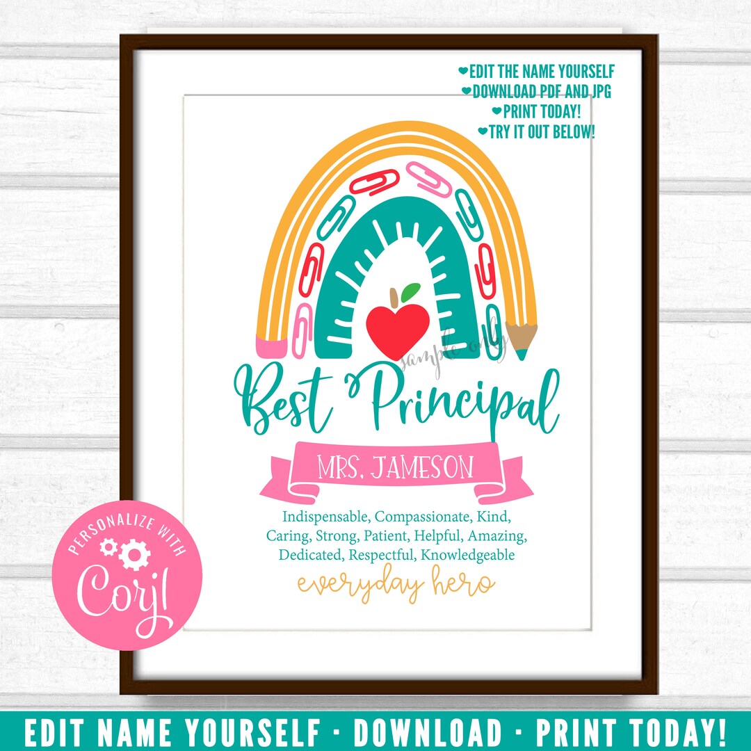 Principal Gift, Principal Rainbow Printable, Customized Principal Gift ...