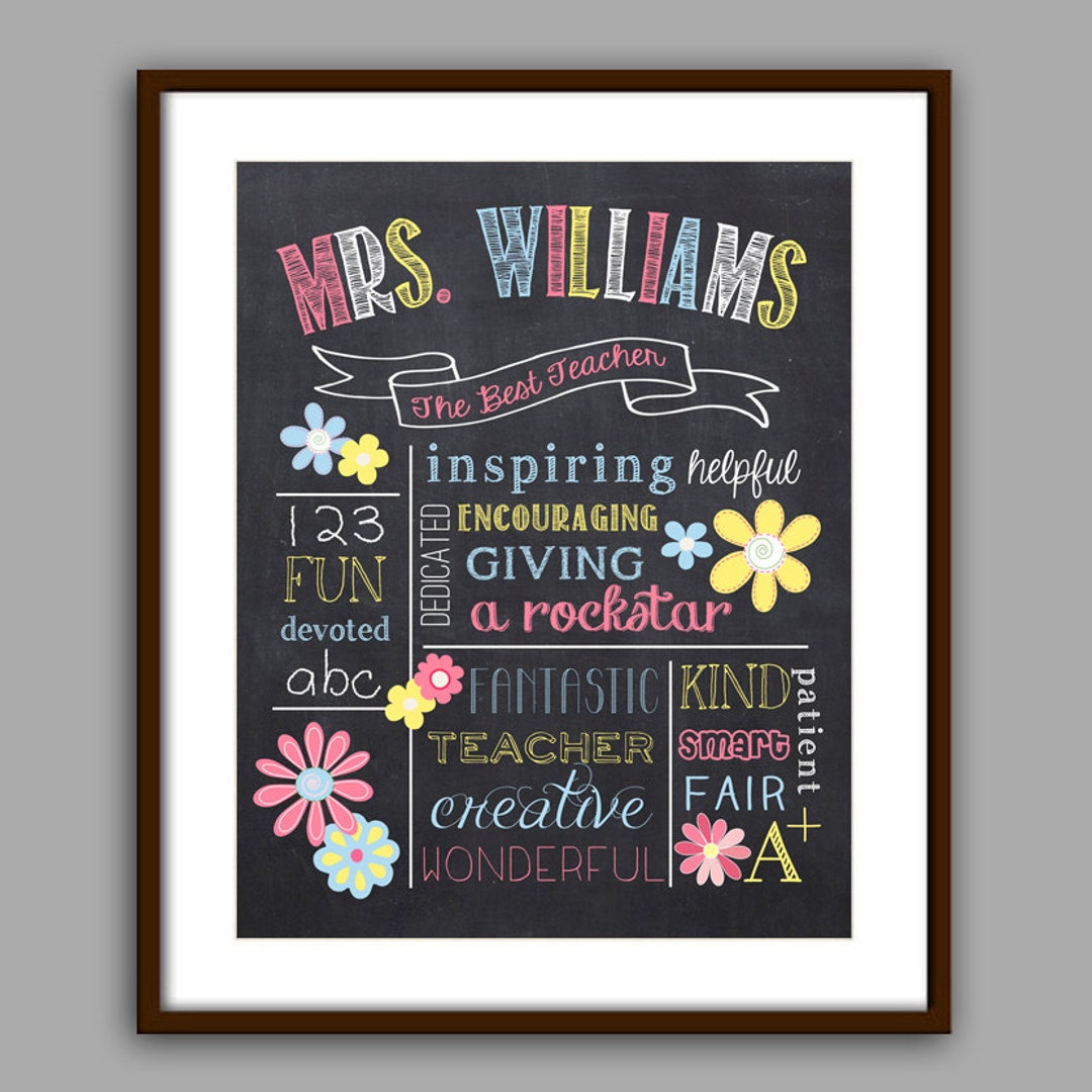 Teacher Gift - "the Best Teacher" Flower Chalkboard Style Printable ...