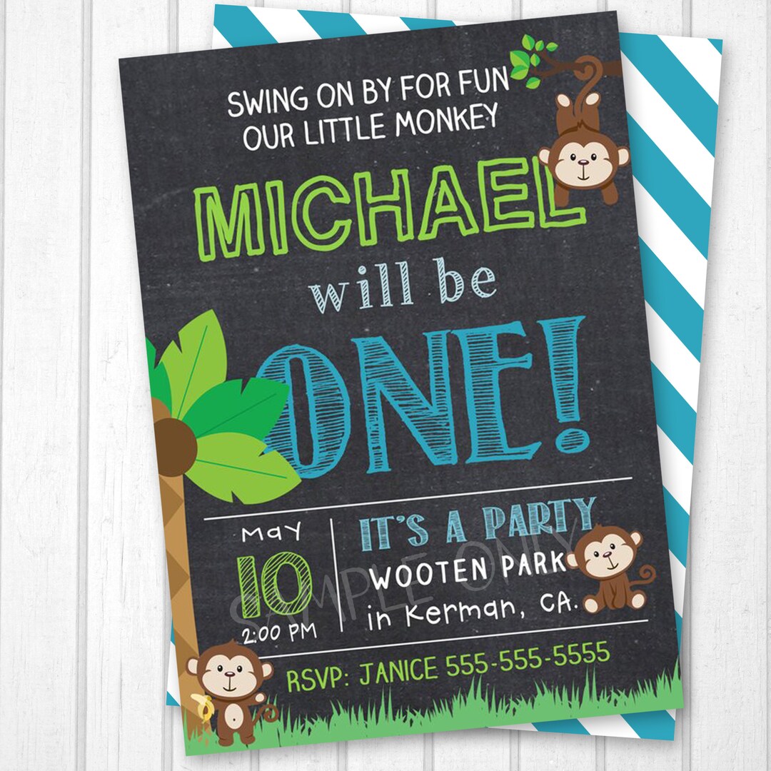 Monkey Birthday Invitation Chalkboard, Monkey Birthday Chalkboard ...