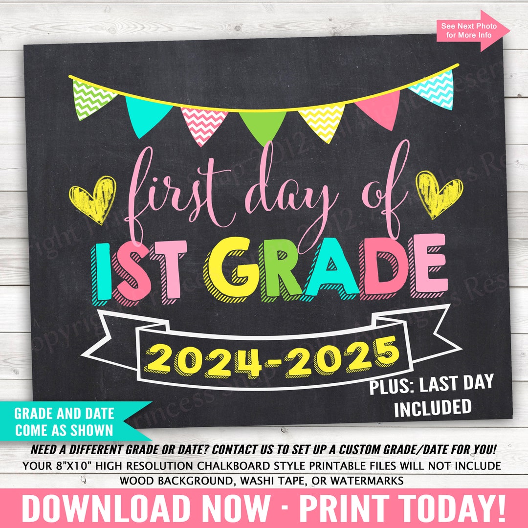 First Day of First Grade, 2024-2025 Yellow Pink Teal 1st Day 1st Grade ...