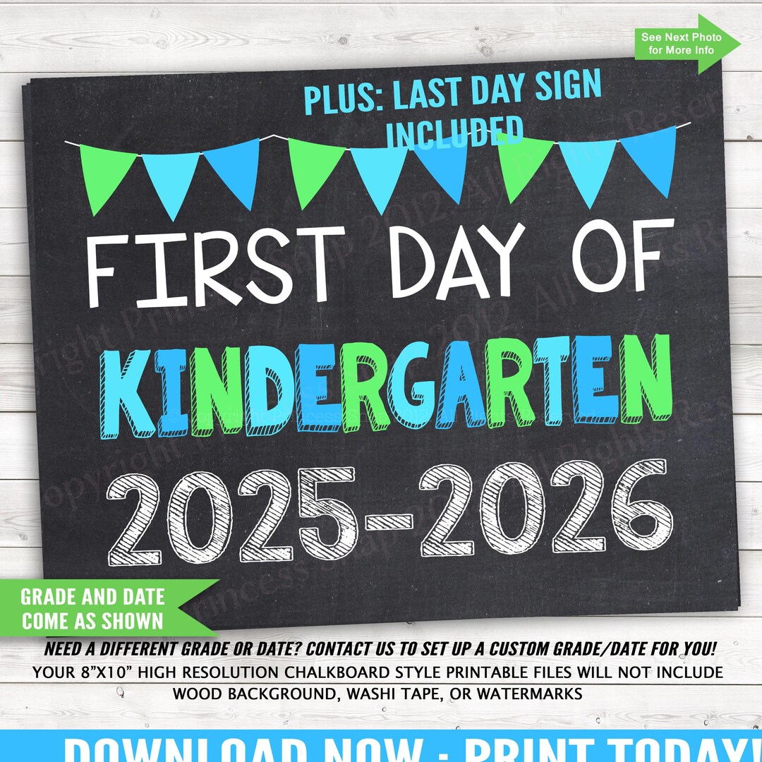 First and Last Day of Kindergarten, 2025-2026 Kinder Photo Prop, Blue ...