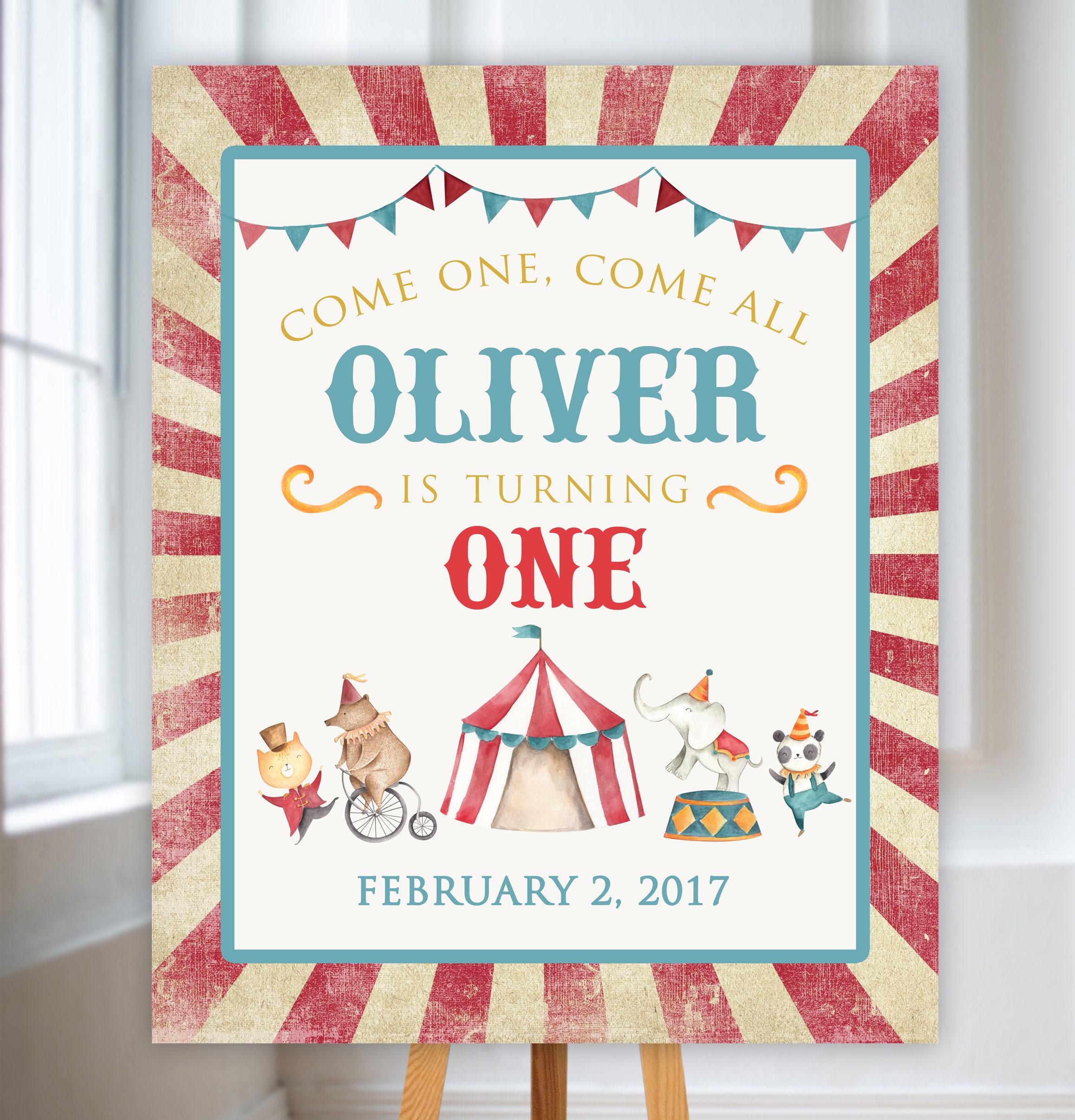 Vintage Circus Welcome Poster, Watercolor Carnival Birthday Sign ...