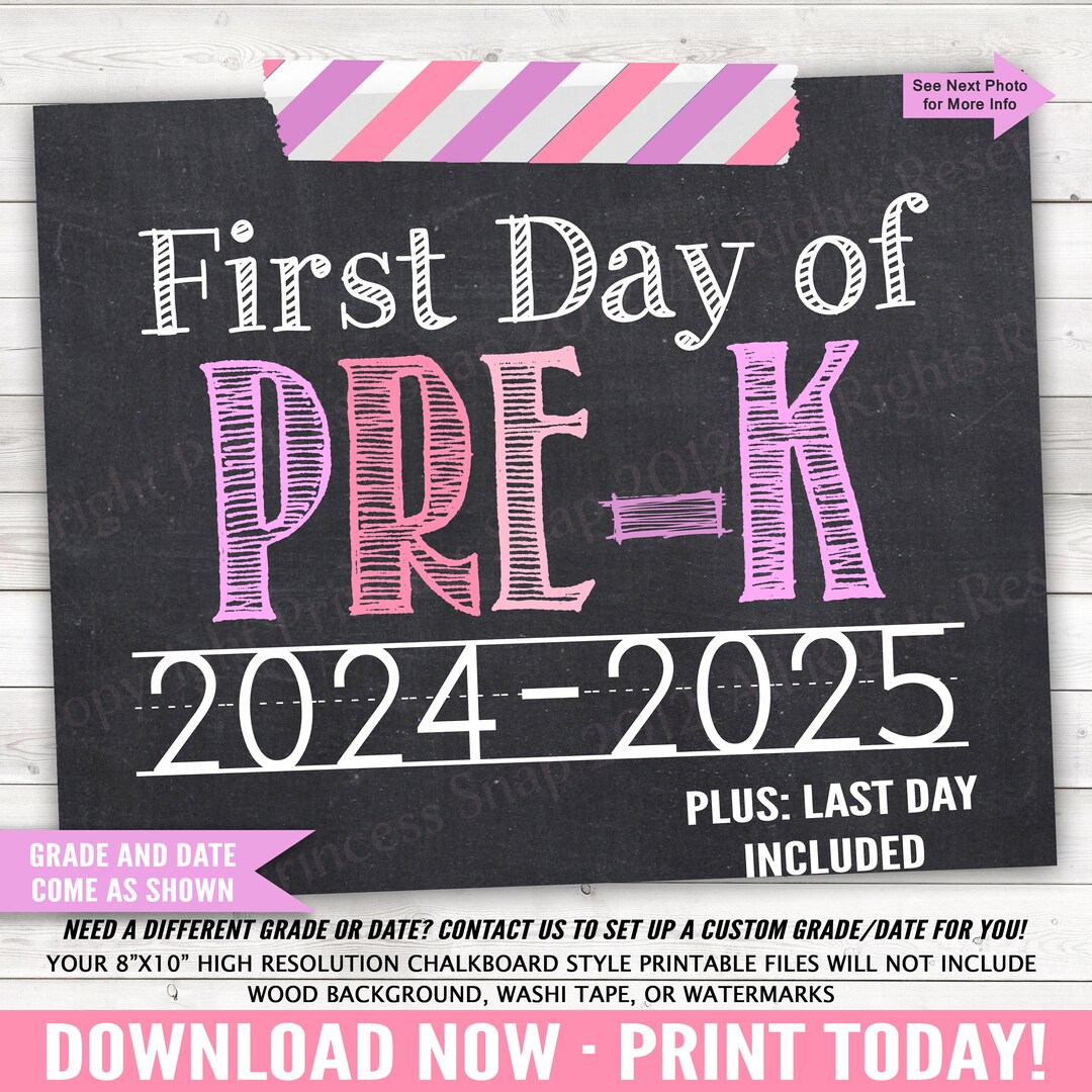 First Day of Pre-k, 2024-2025 Pink Purple First Day Prek, 1st Day Prek ...