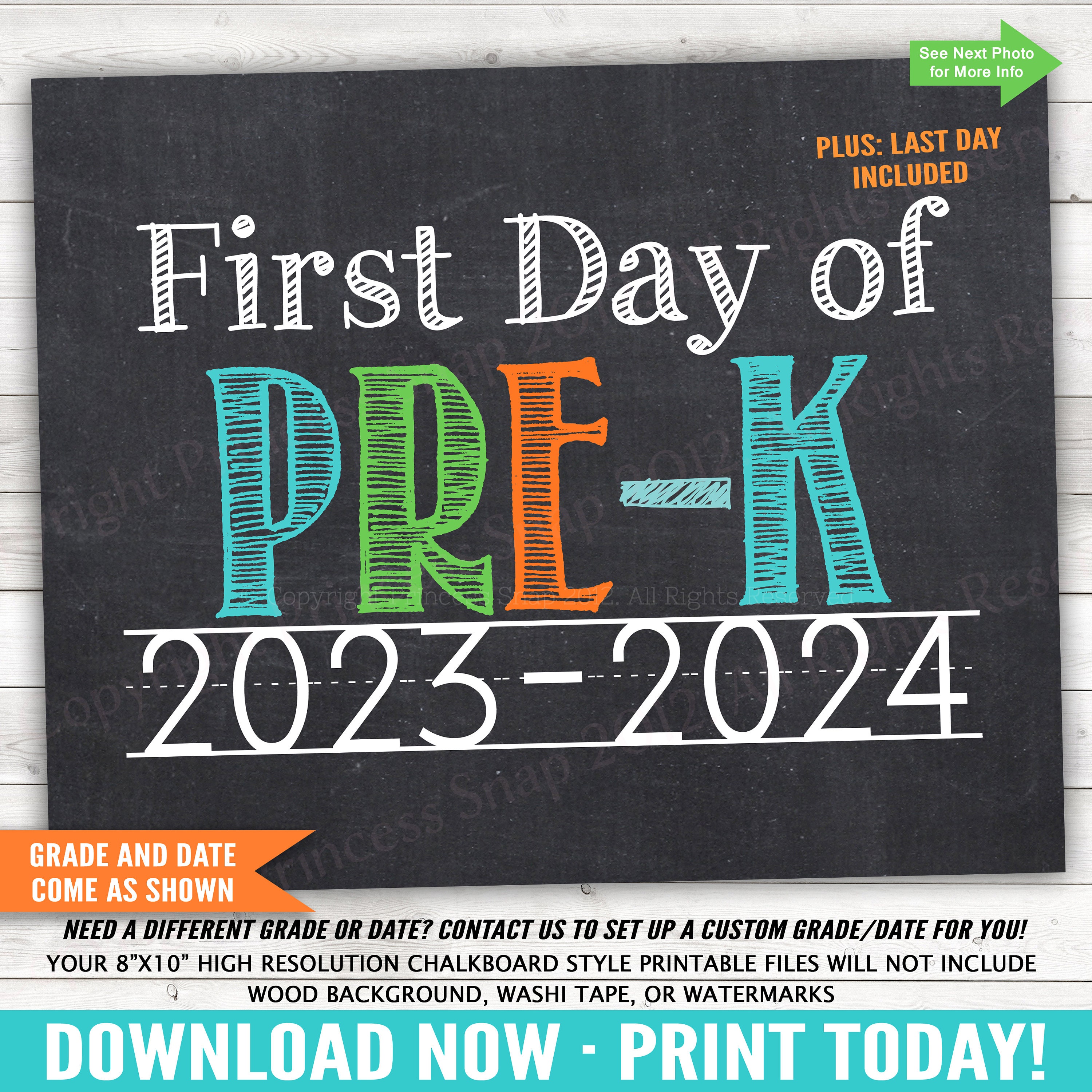 First and Last Day of Pre-K, 2023-2024, 1st Day School, Green Orange ...