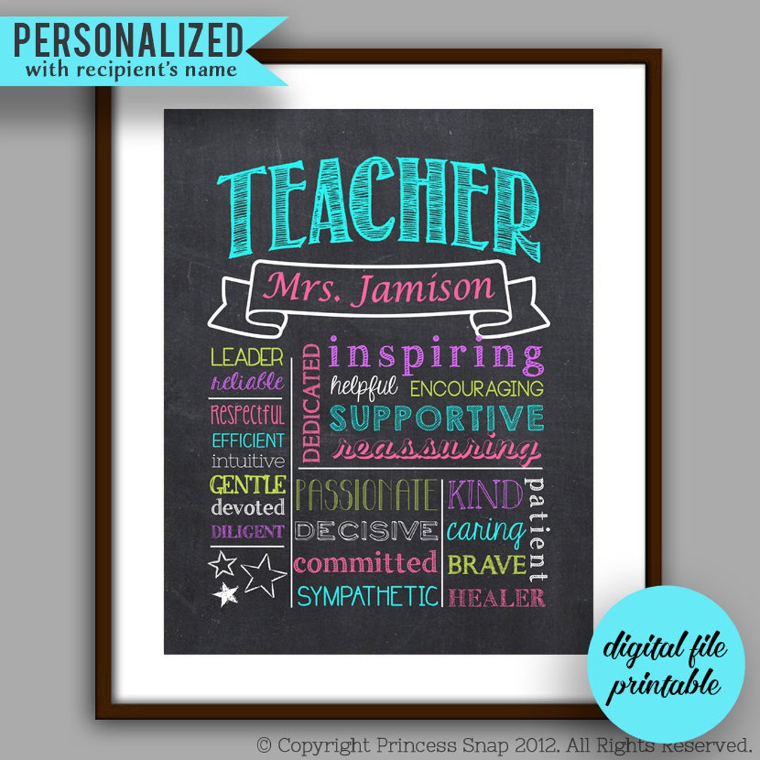 Teacher Gift, Personalized Teacher Printable, Teacher Appreciation ...