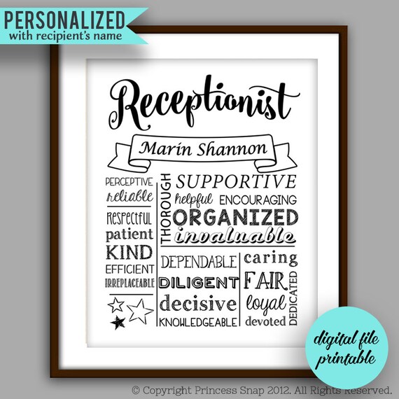 Receptionist Gift Receptionist Printable Customized | Etsy