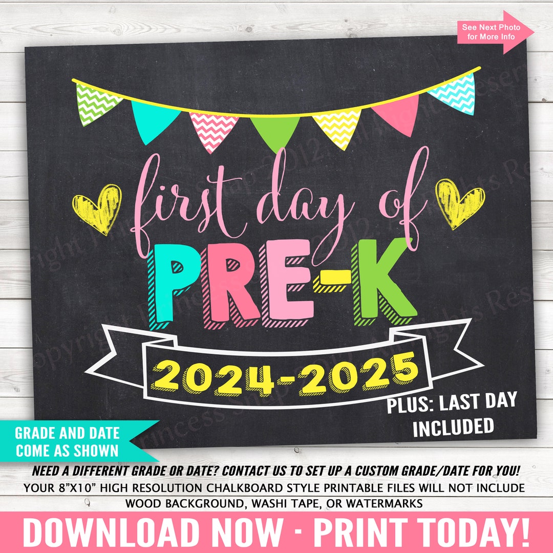 First and Last Day of Pre-k, 2024-2025, Yellow Pink Teal First Day ...