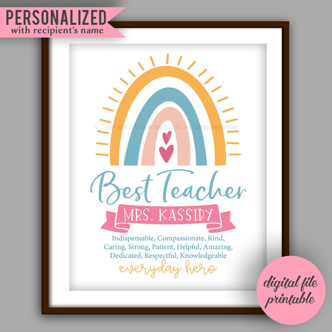 Teacher Gift, Personalized Teacher Gift Printable, Teacher Quote ...