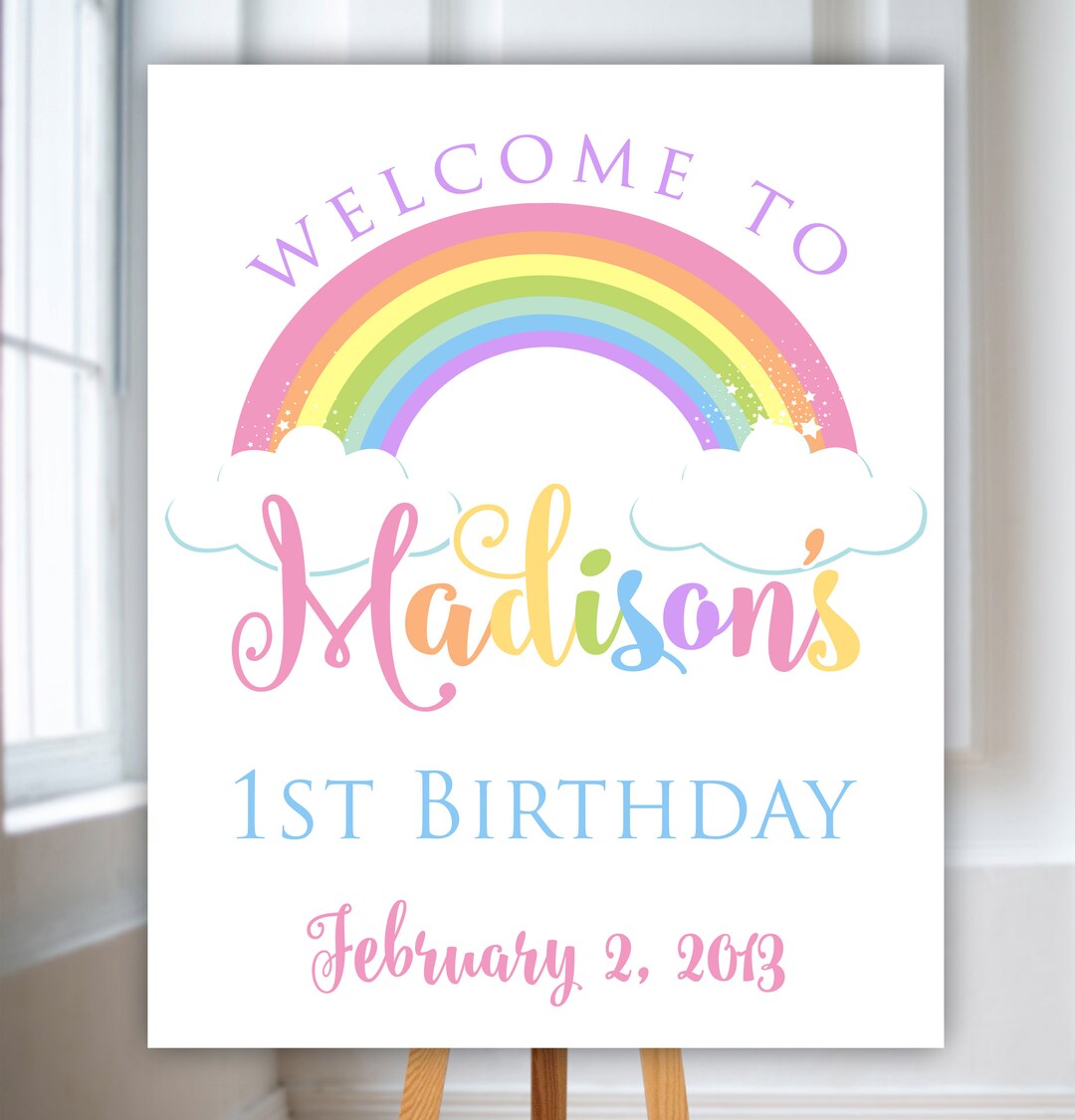 Pastel Rainbow Welcome Poster, Unicorn Pastel Rainbow Birthday Sign ...